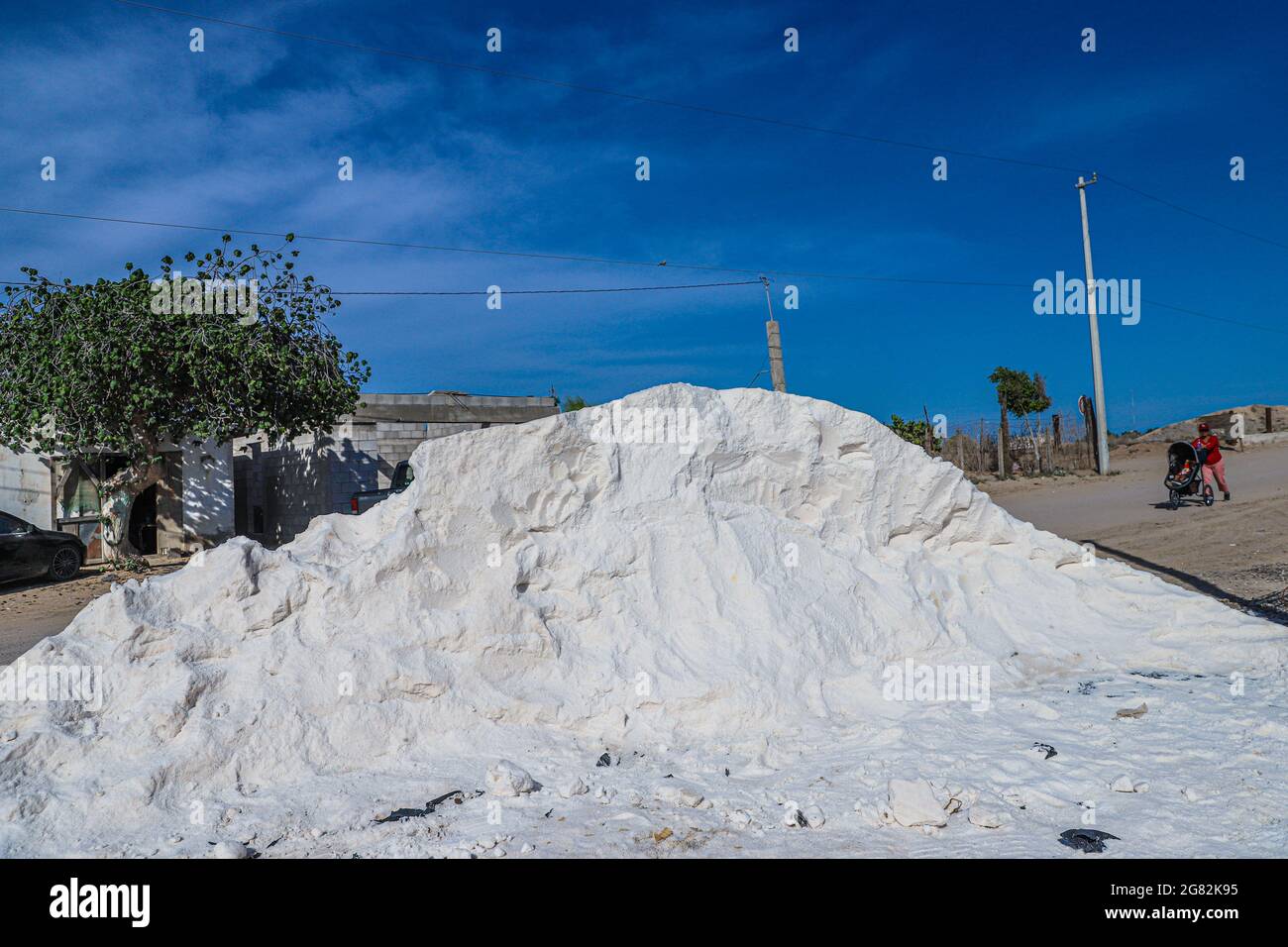 Mound of white salt, this salt was extracted from the sea in the Kino ...