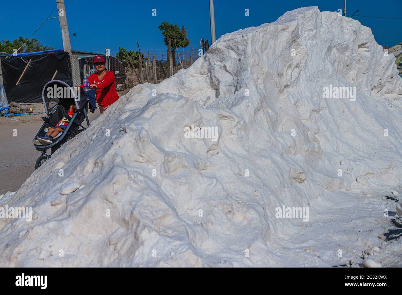 Mound of white salt, this salt was extracted from the sea in the Kino ...