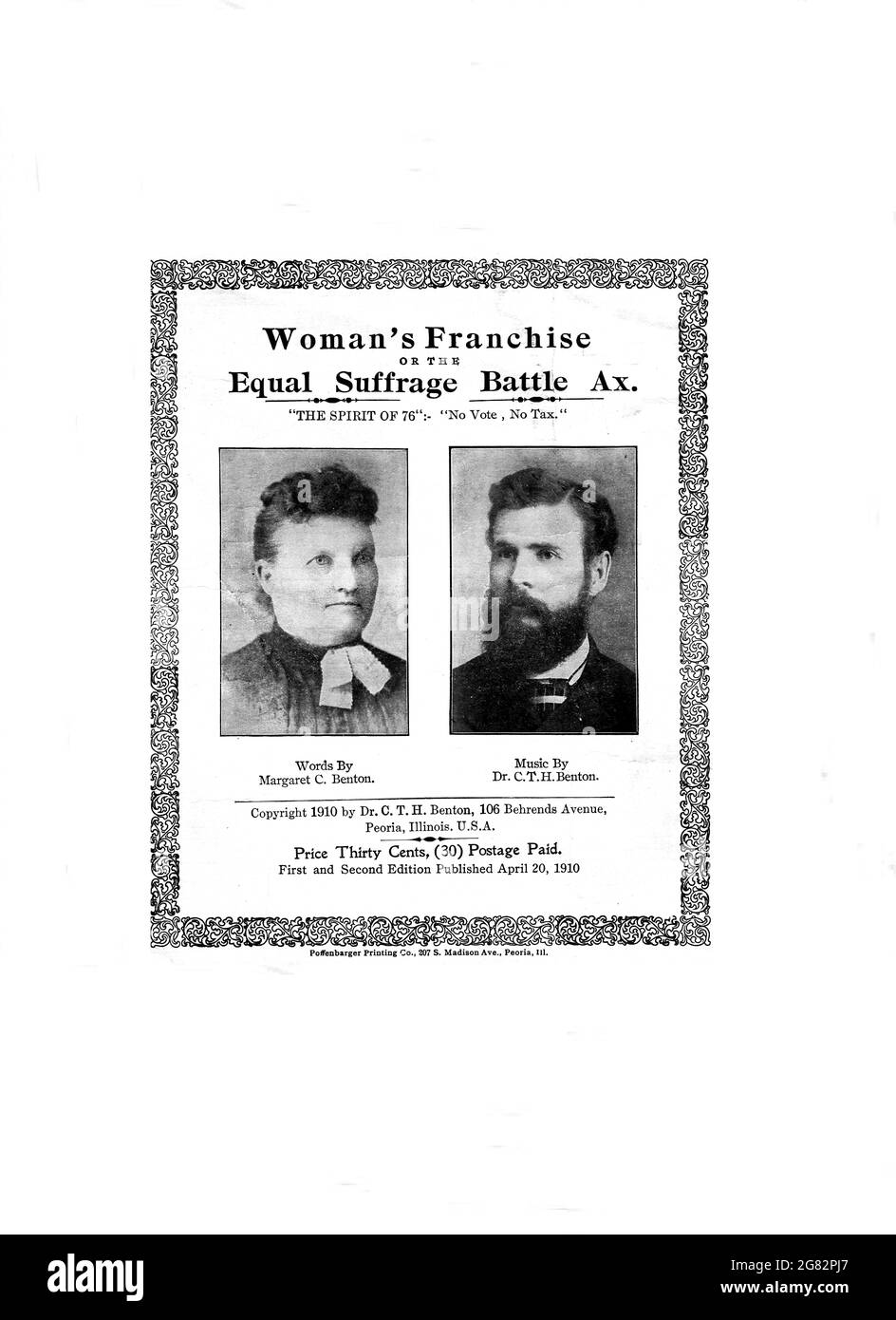 Woman's Franchise or Equal Suffrage Battle Ax, Rare 1910 portrait sheet ...