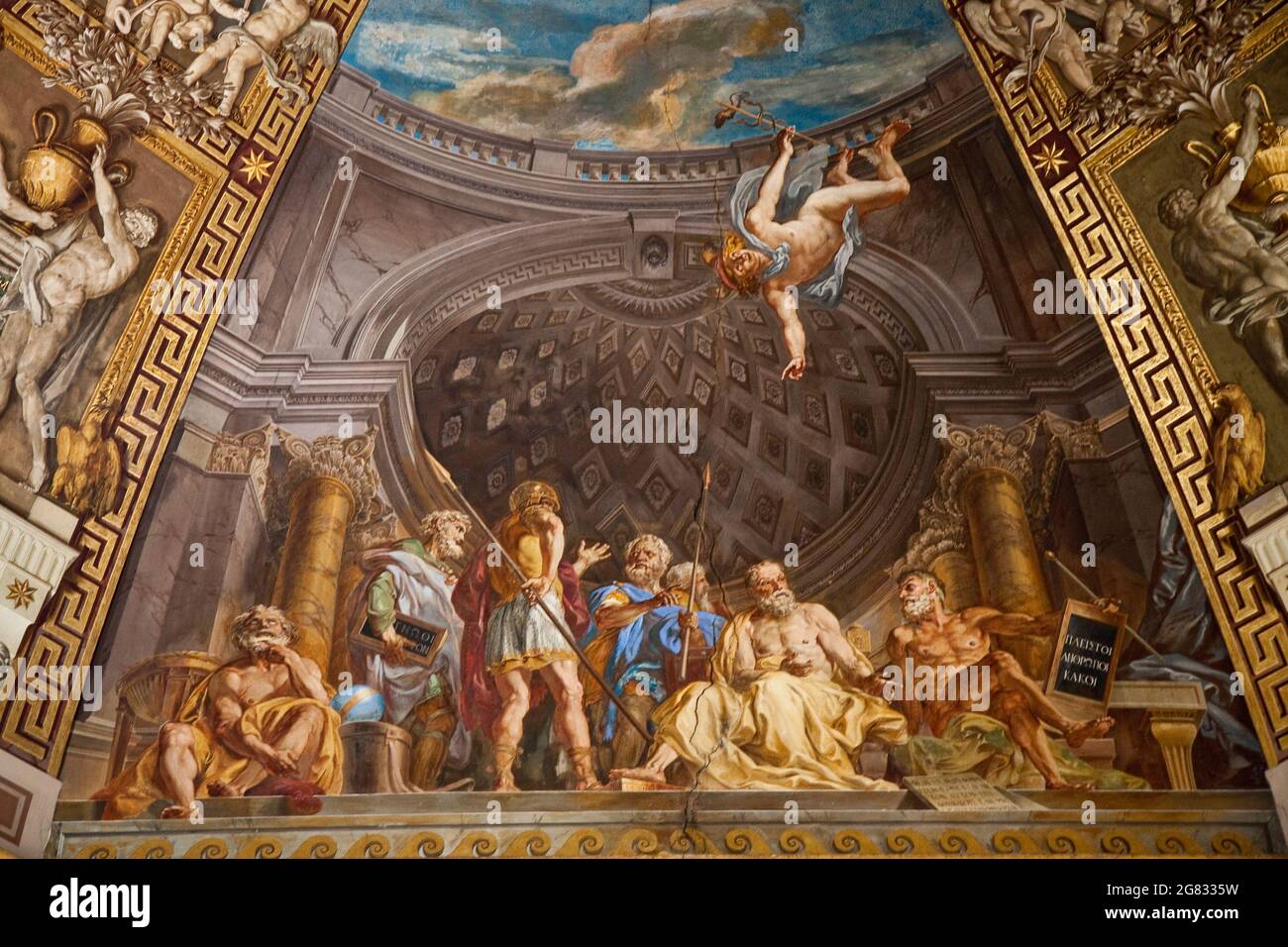 An ancient fresco painted on a wall in the Vatican Museum in Rome ...