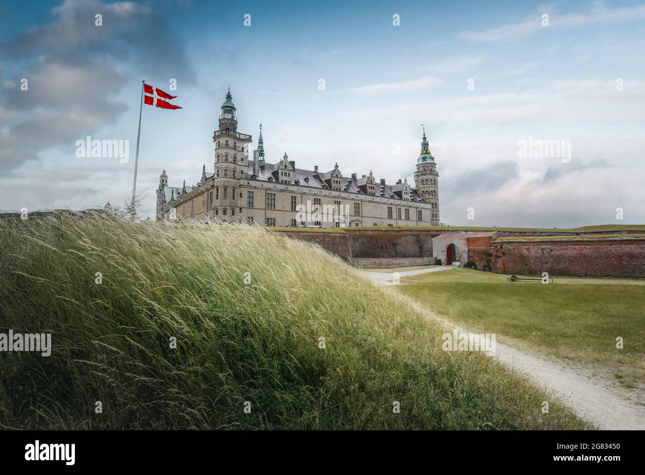 Kronborg Castle and the flag of Denmark known as Dannebrog - Helsingor ...