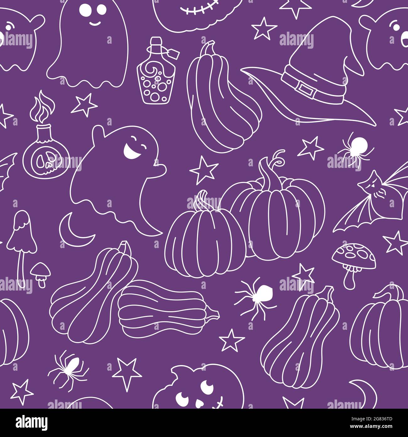 Halloween seamless pattern. Doodle ghost, pumpkin with face and spider ...