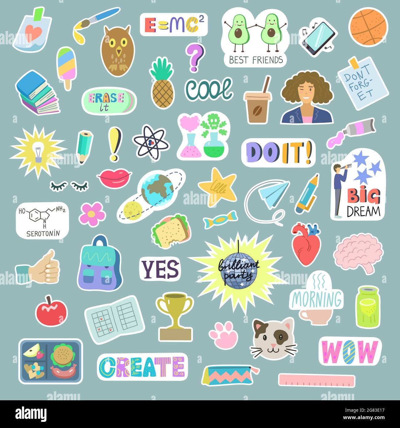 Big set of sticker about student life and back to school with funny ...