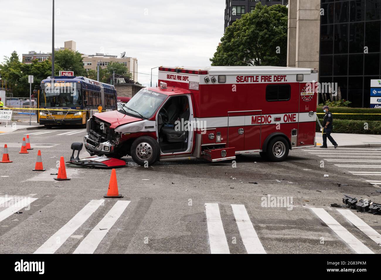 Seattle, USA. 16th Jul, 2021. Early in the evening a two-vehicle ...