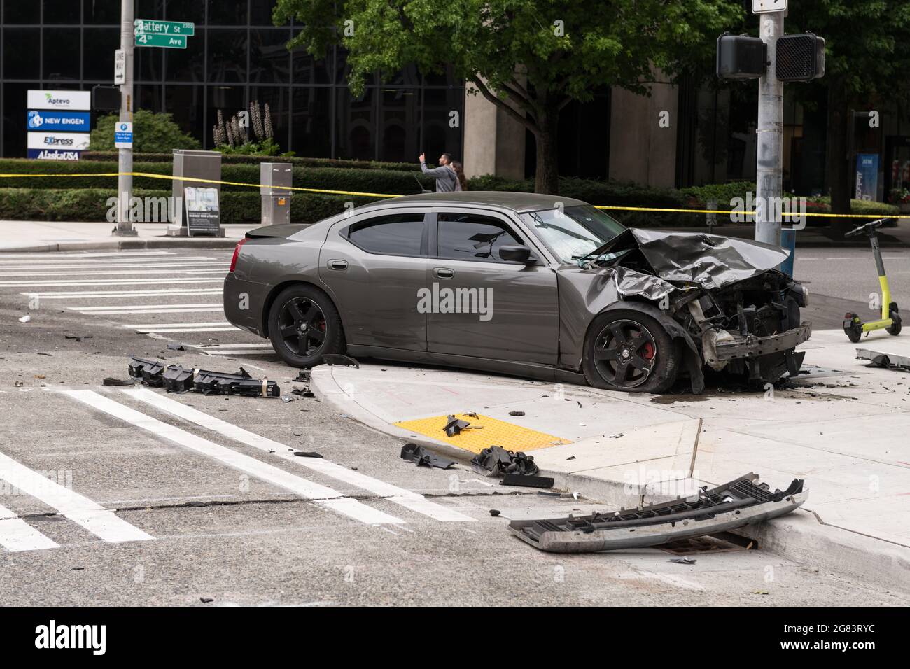 Seattle, USA. 16th Jul, 2021. Early in the evening a two-vehicle ...