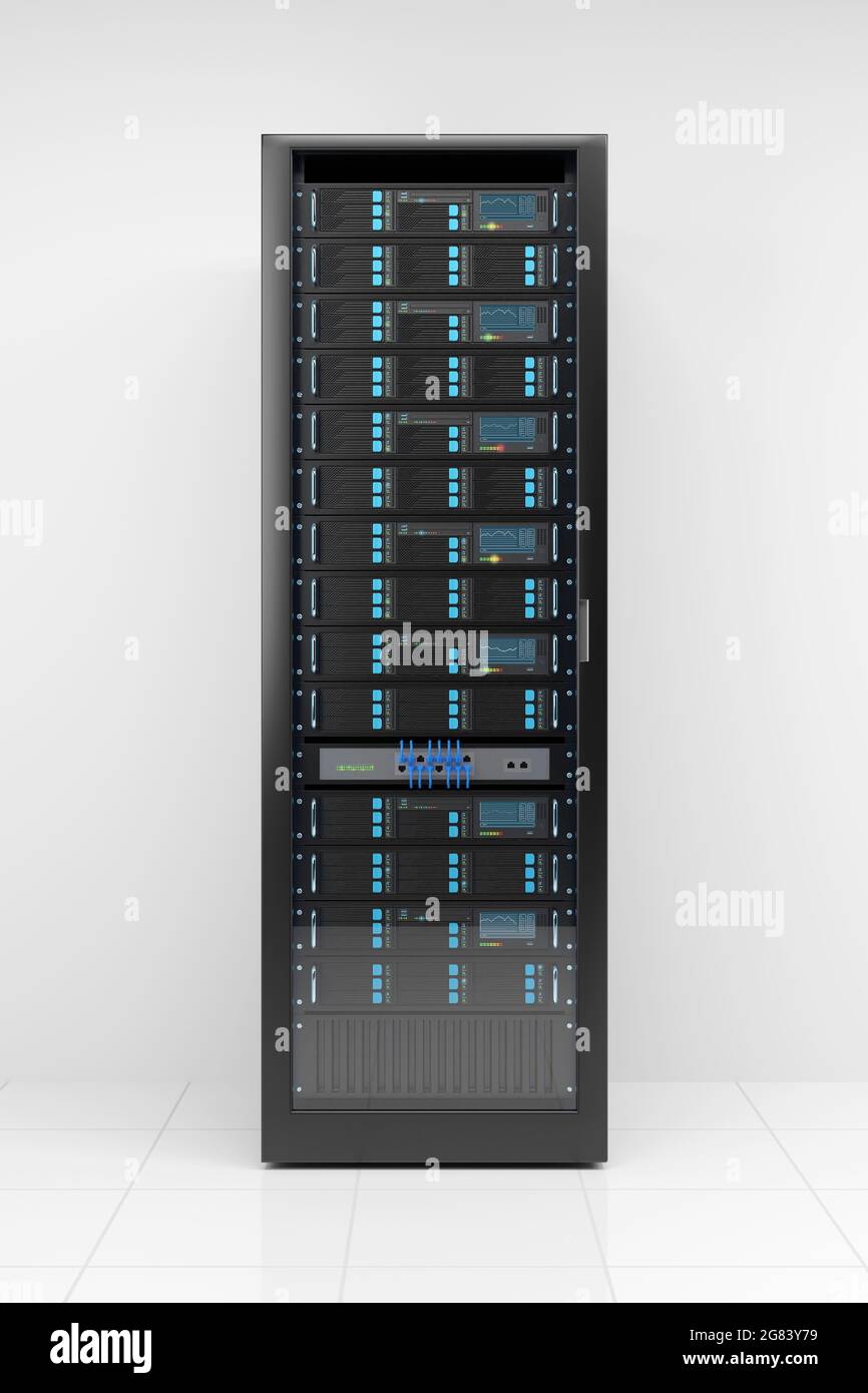 Computer server rack on white background. 3d illustration Stock Photo ...