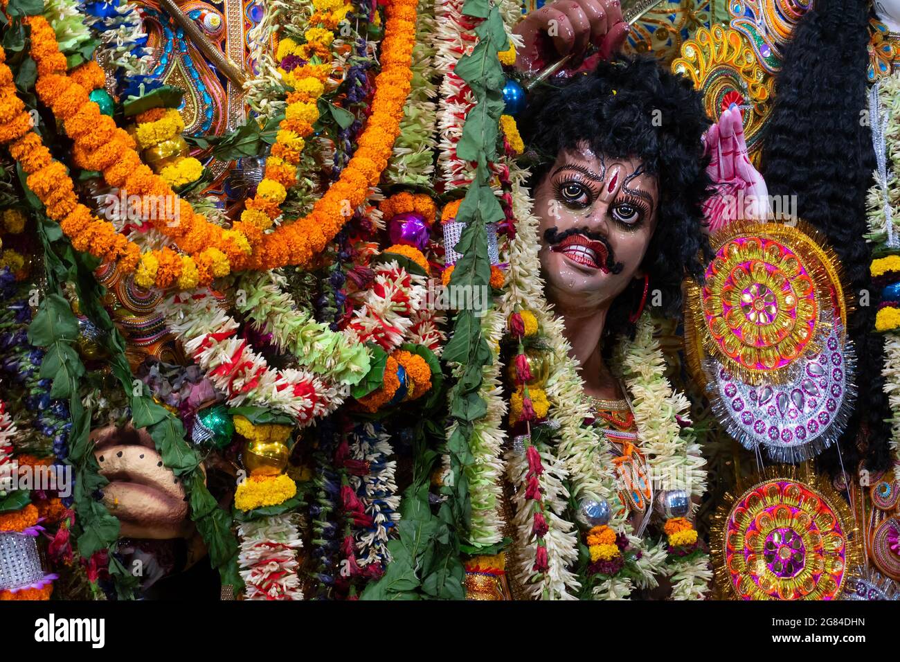 Kolkata, India - October 17, 2018 : The cruel face of Asura idol, the ...