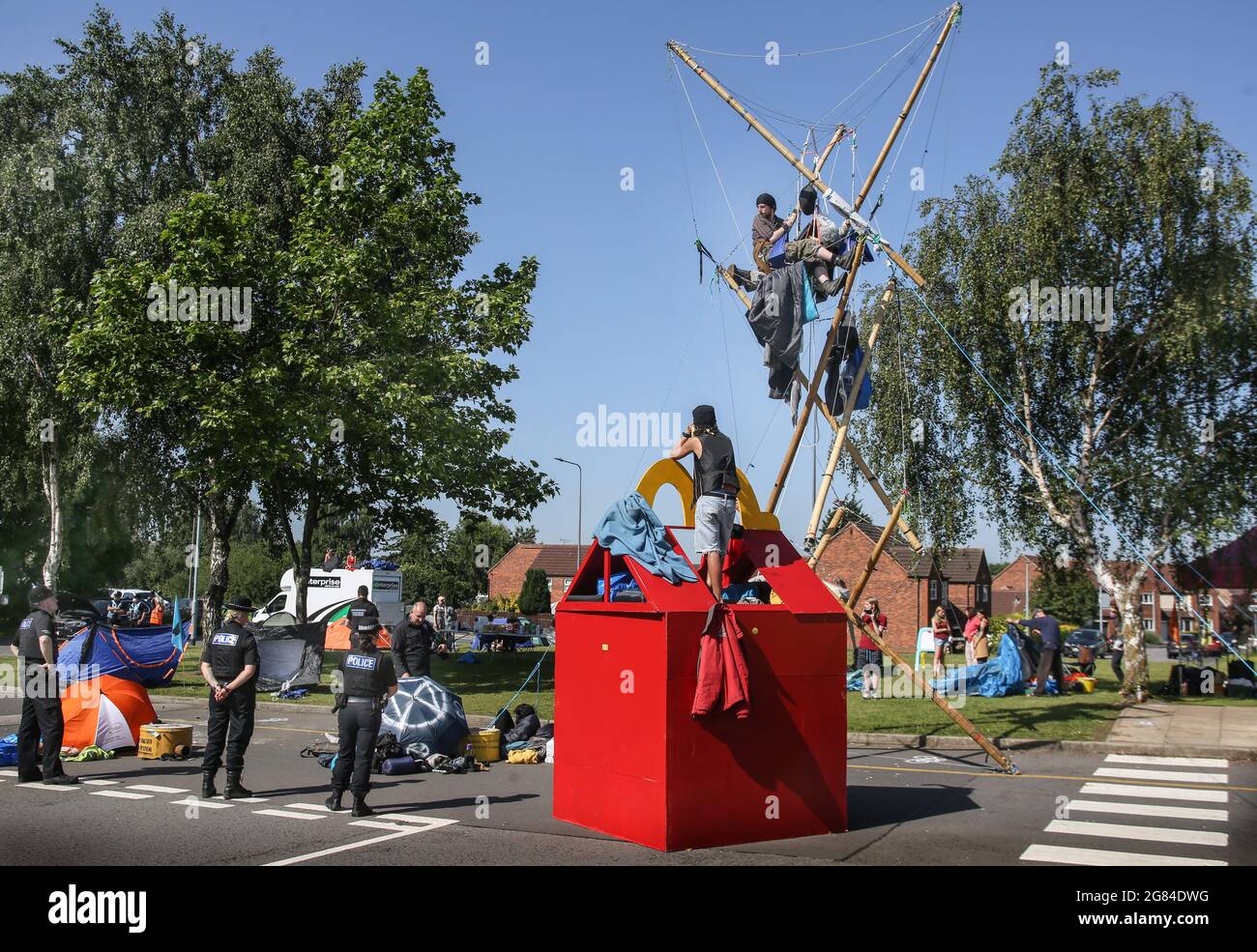 Animal Rebellion protesters set up a replica of McDonald's take out box ...