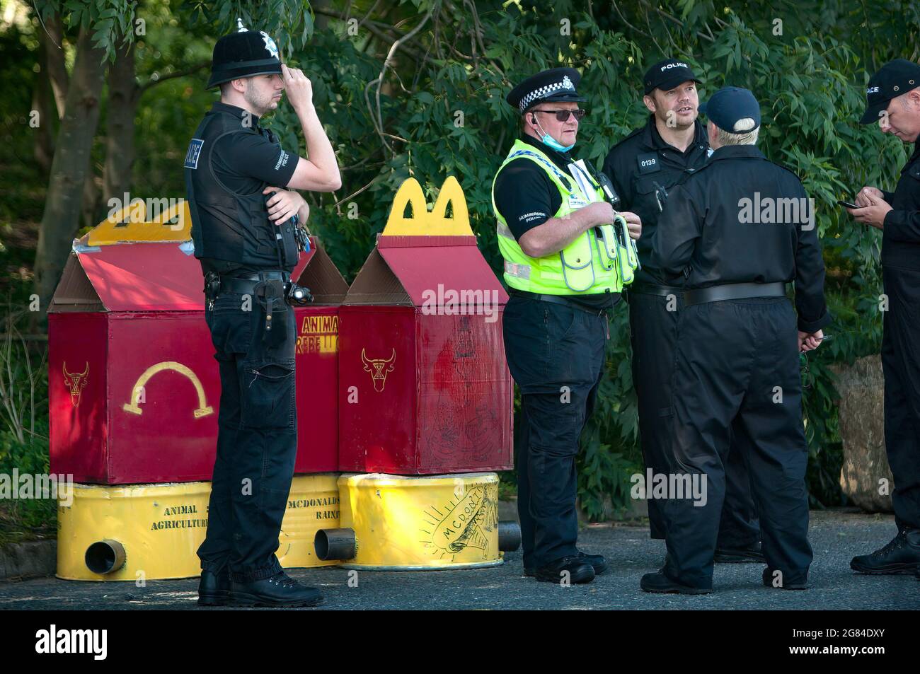 Scunthorpe, UK. 16th July, 2021. Police officers present during the ...