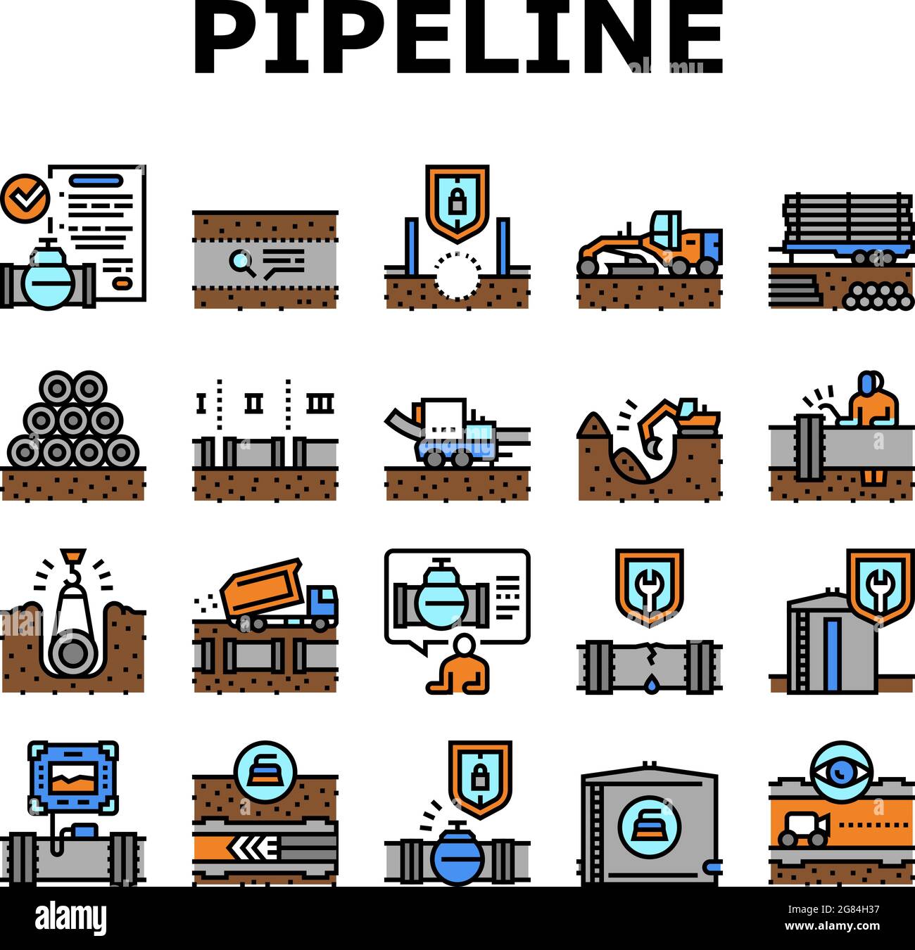 Pipeline Construction Collection Icons Set Vector Stock Vector Image ...