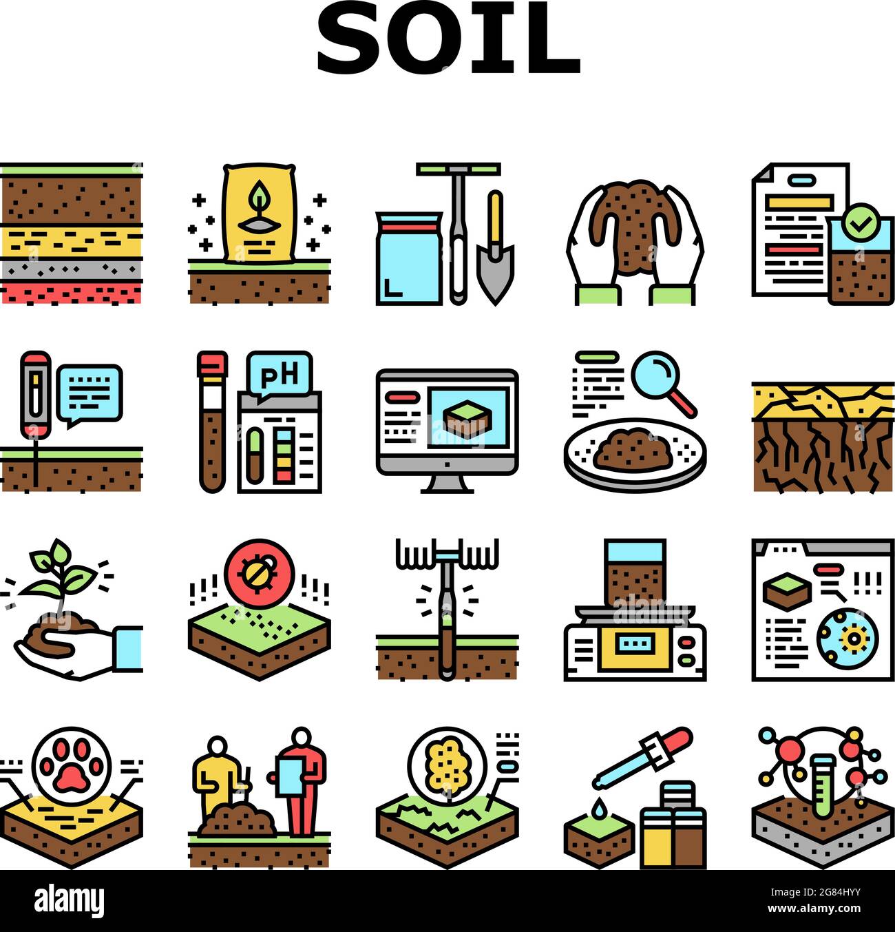 Soil Testing Nature Collection Icons Set Vector Stock Vector Image ...