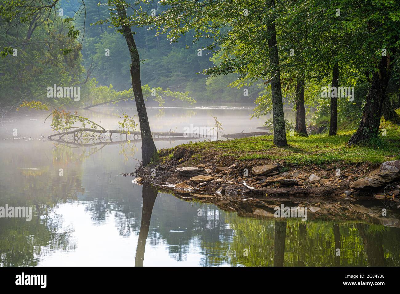 Scenic view of mist rising on the beautiful Nottely River in the North ...
