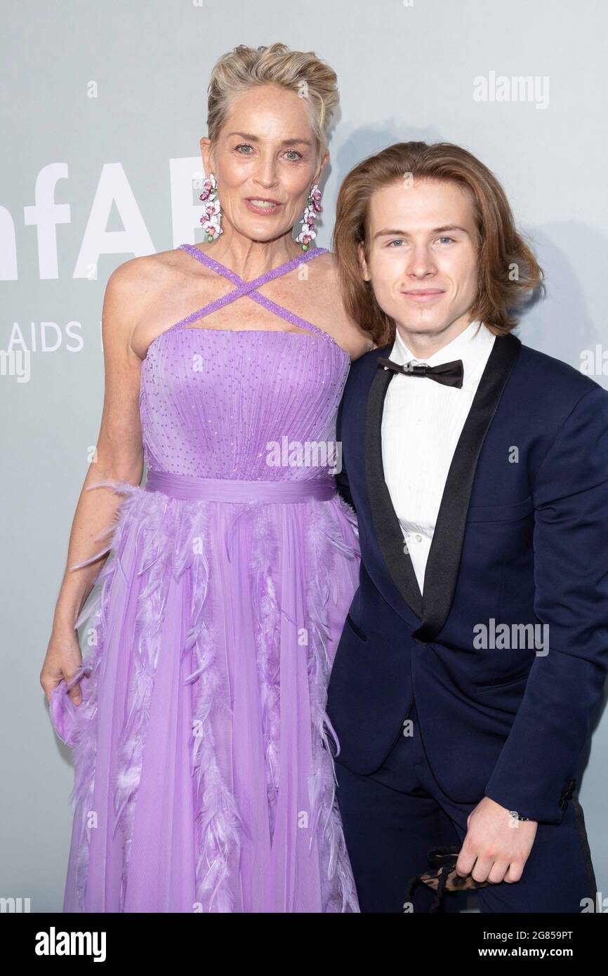 Cannes, France. 16th July, 2021. Sharon Stone and son Roan Bronstein ...
