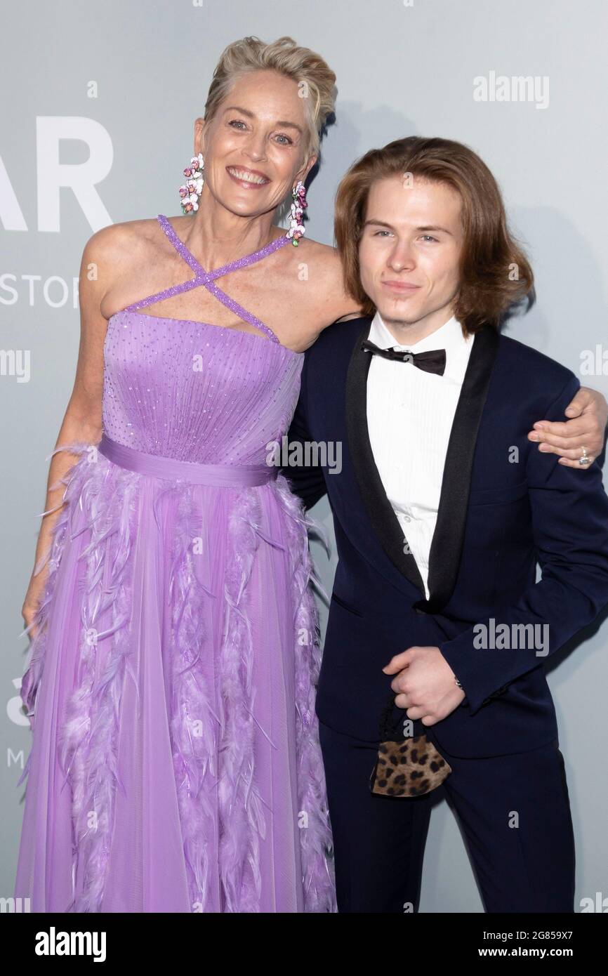 Cannes, France. 16th July, 2021. Sharon Stone and son Roan Bronstein ...