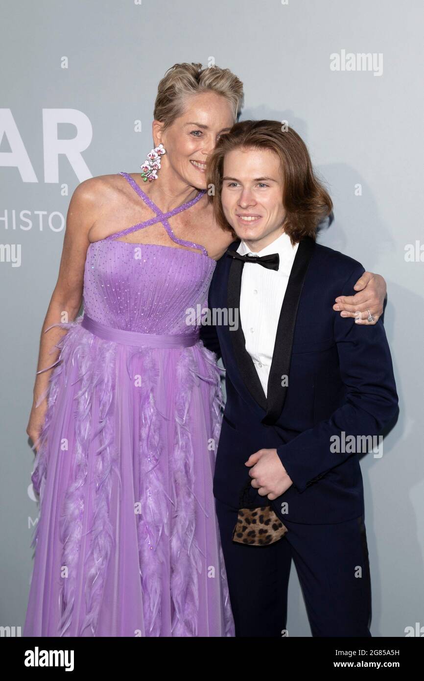 Cannes, France. 16th July, 2021. Sharon Stone and son Roan Bronstein ...