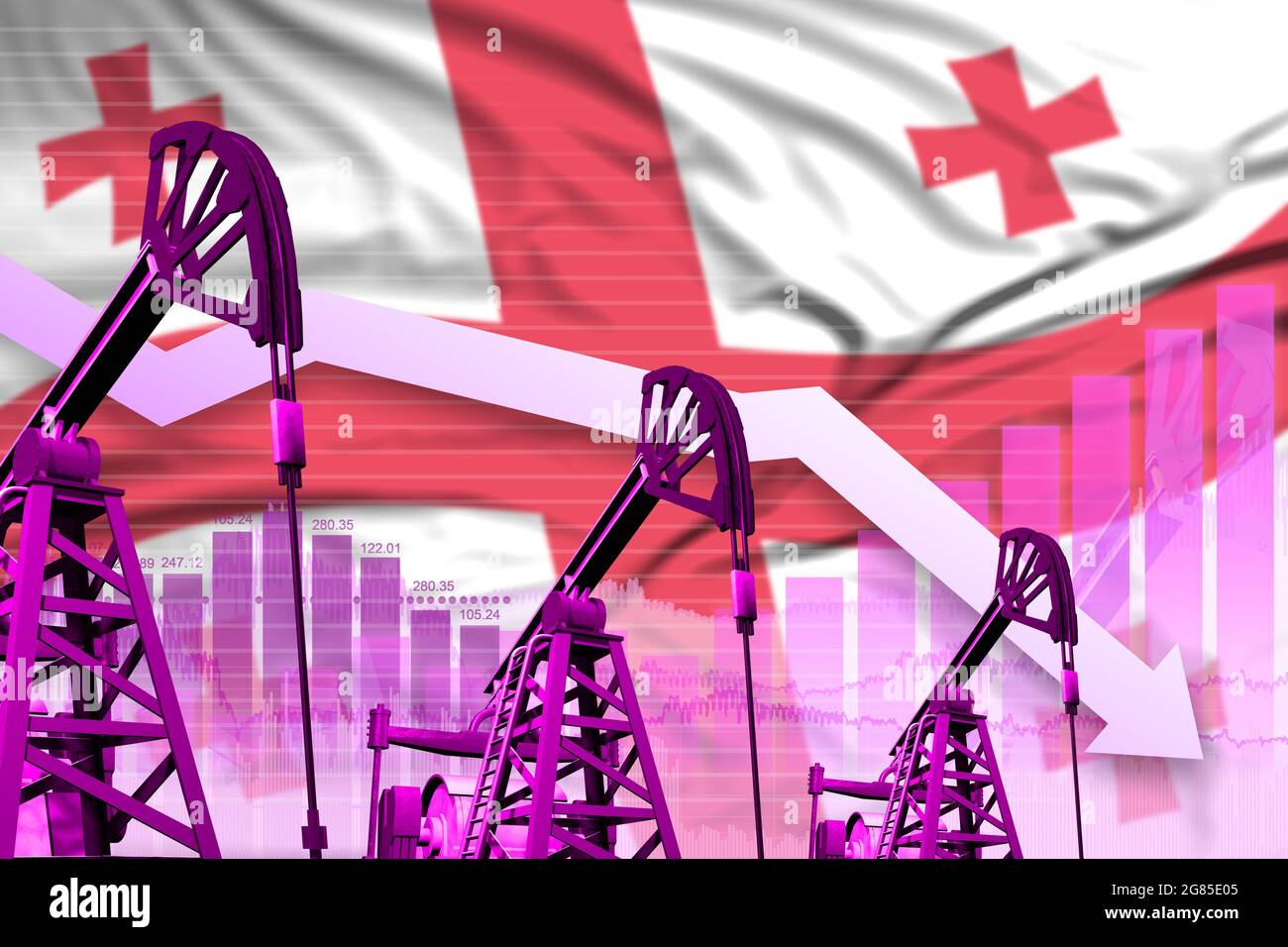 Georgia oil industry concept, industrial illustration - lowering down ...