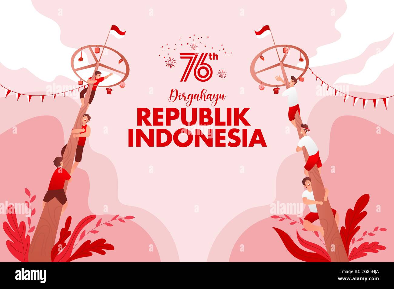 Indonesia independence day greeting card with traditional games concept ...
