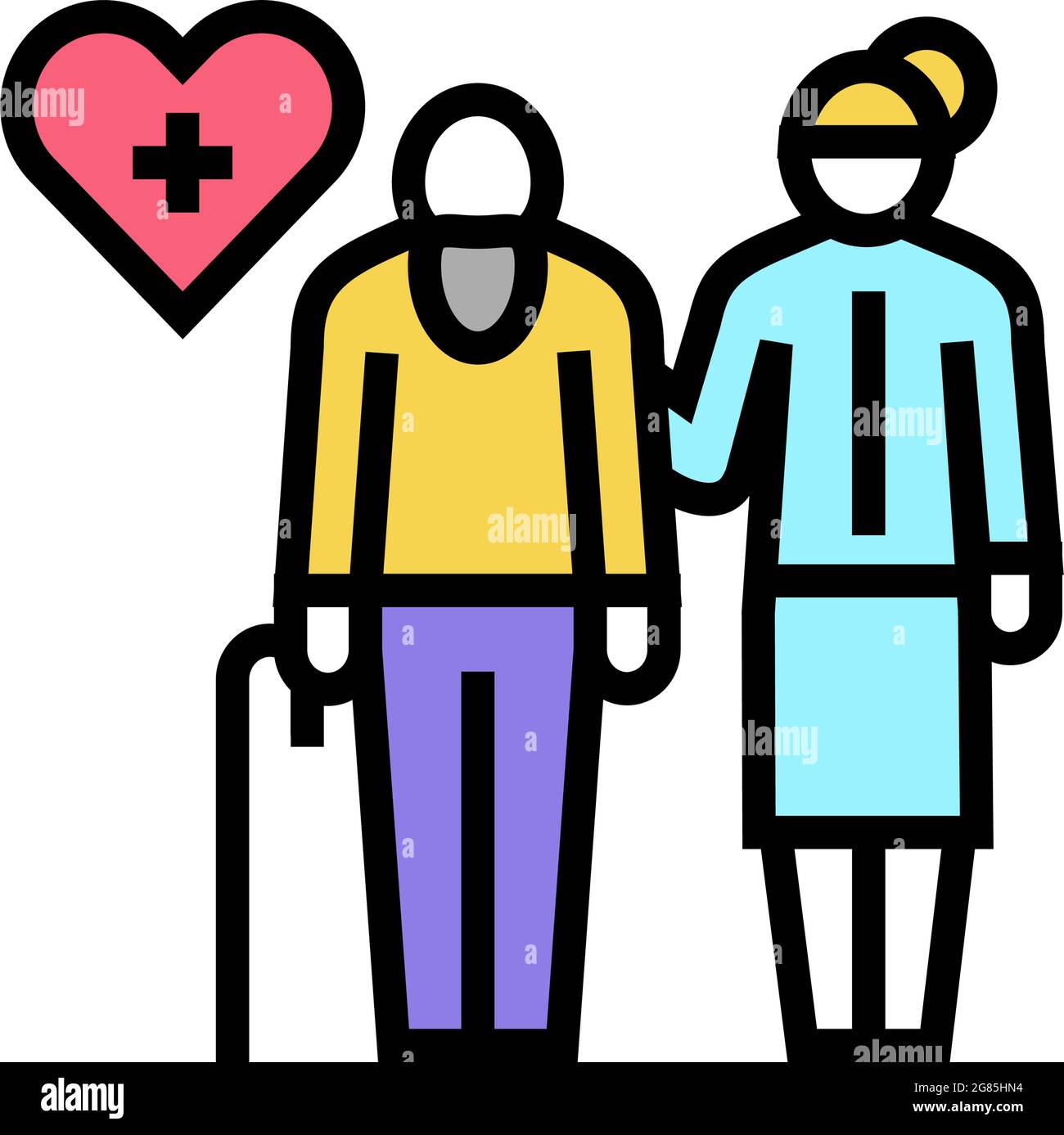 helping and caring for elderly people color icon vector illustration ...