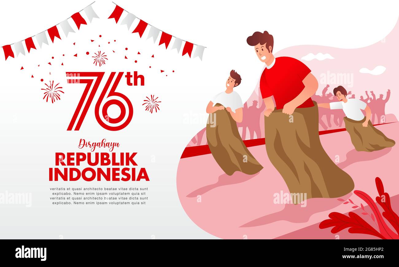 Indonesia independence day greeting card with traditional games concept ...