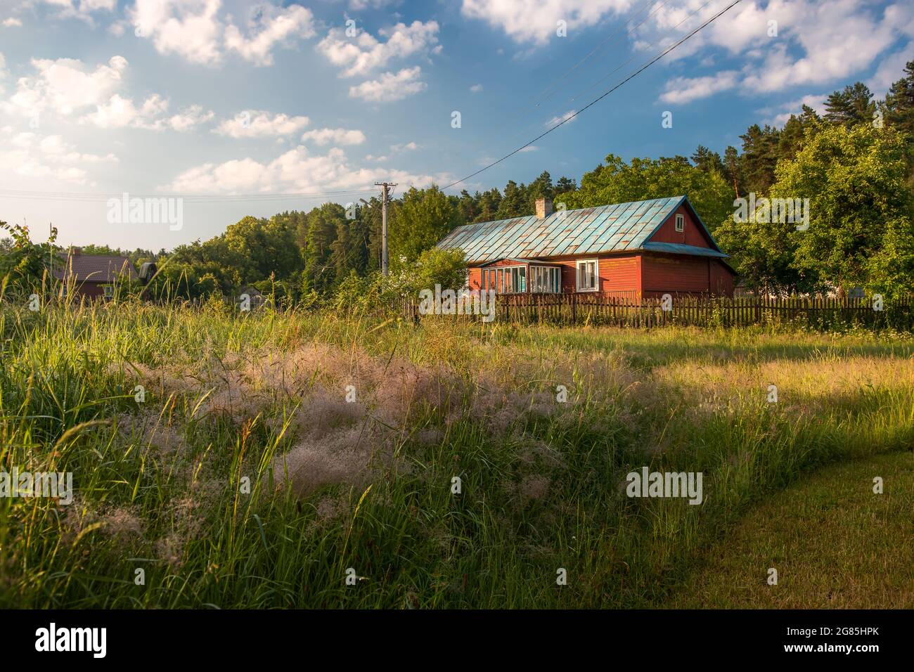 Beautiful, old, polish village with traditional agricultural buildings ...