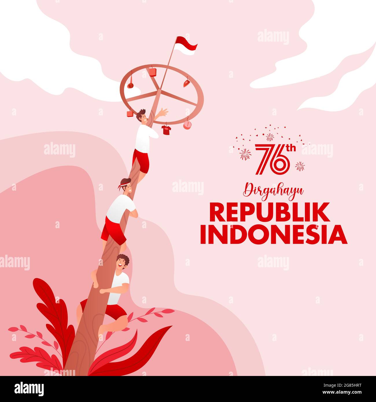 Indonesia independence day greeting card with traditional games concept ...