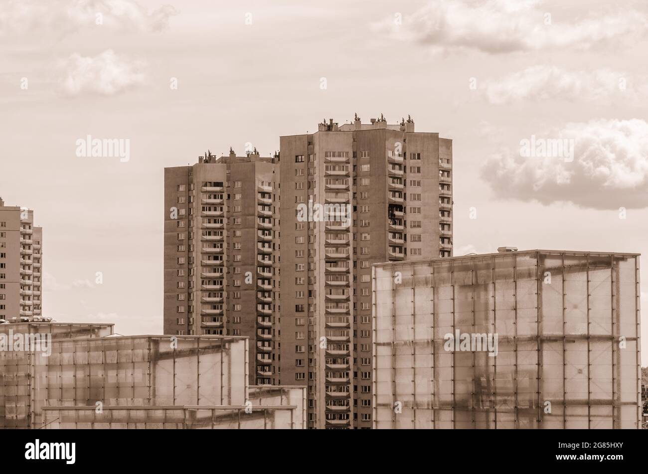 Katowice, Silesia, Poland; May 26th, 2021: Star tower blocks with ...