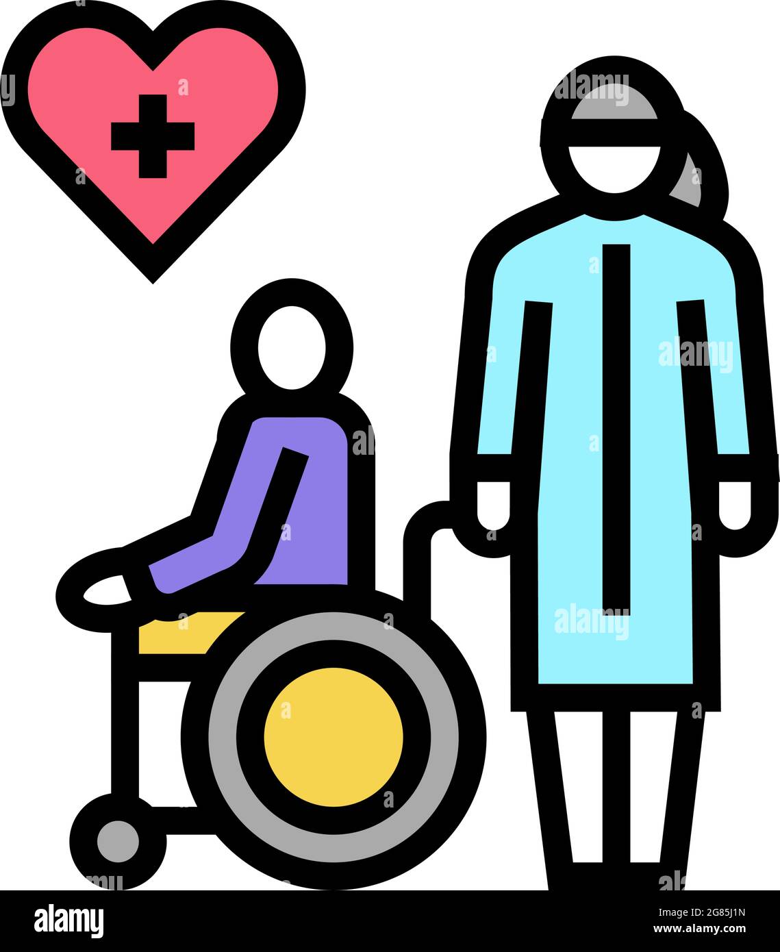 helping and caring for disabled people at home color icon vector ...