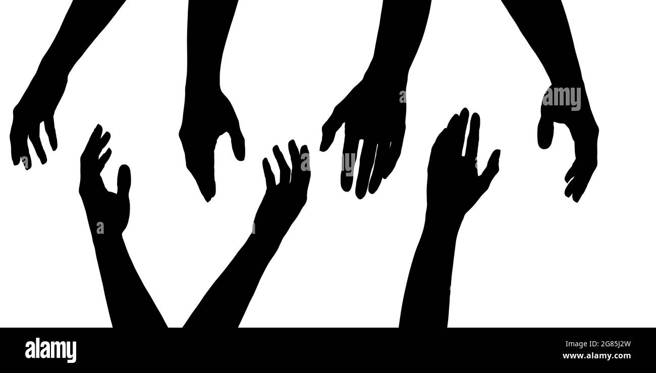 Set with a silhouette of a man hand in various positions isolated on a ...