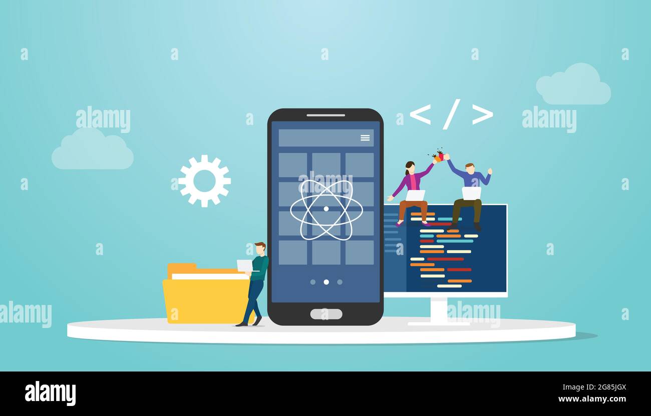 react native mobile apps development concept with modern flat style ...