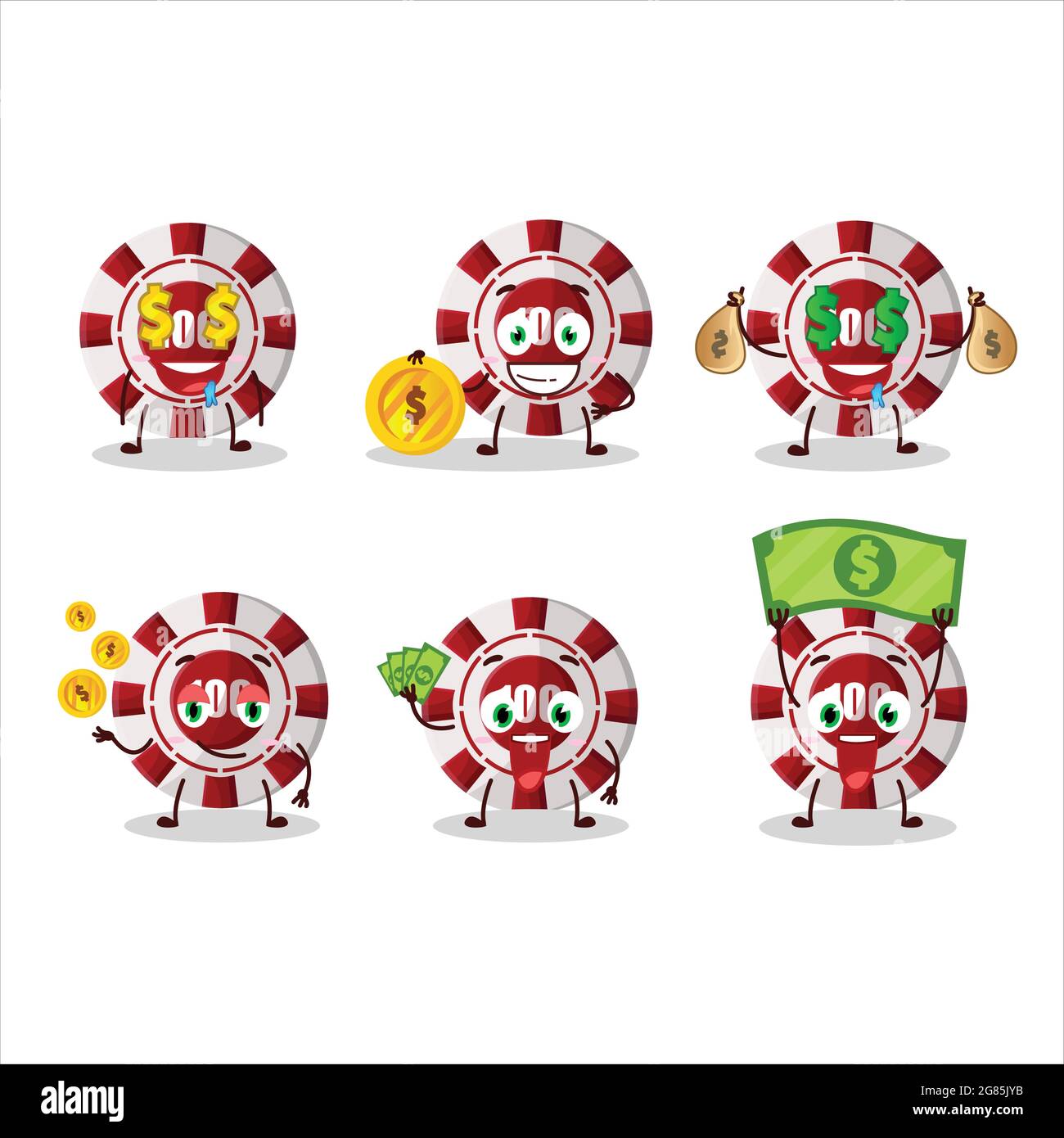 100 Dollar casino chip cartoon character with cute emoticon bring money ...