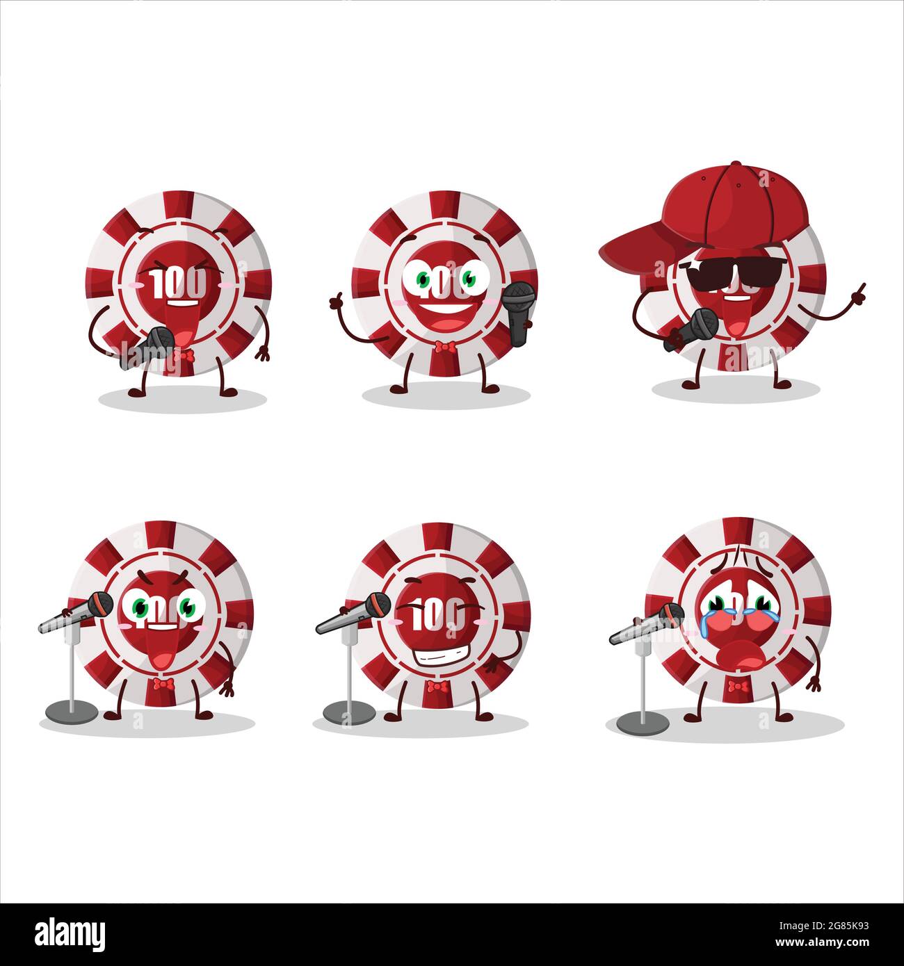 A Cute Cartoon design concept of 100 dollar casino chip singing a ...