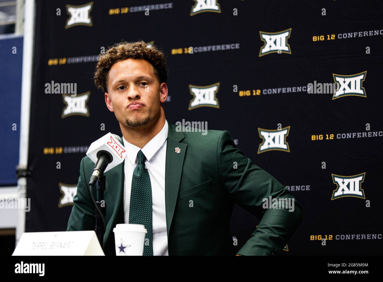 Baylor Bears linebacker Terrel Bernard speaks during Big 12 Conference ...