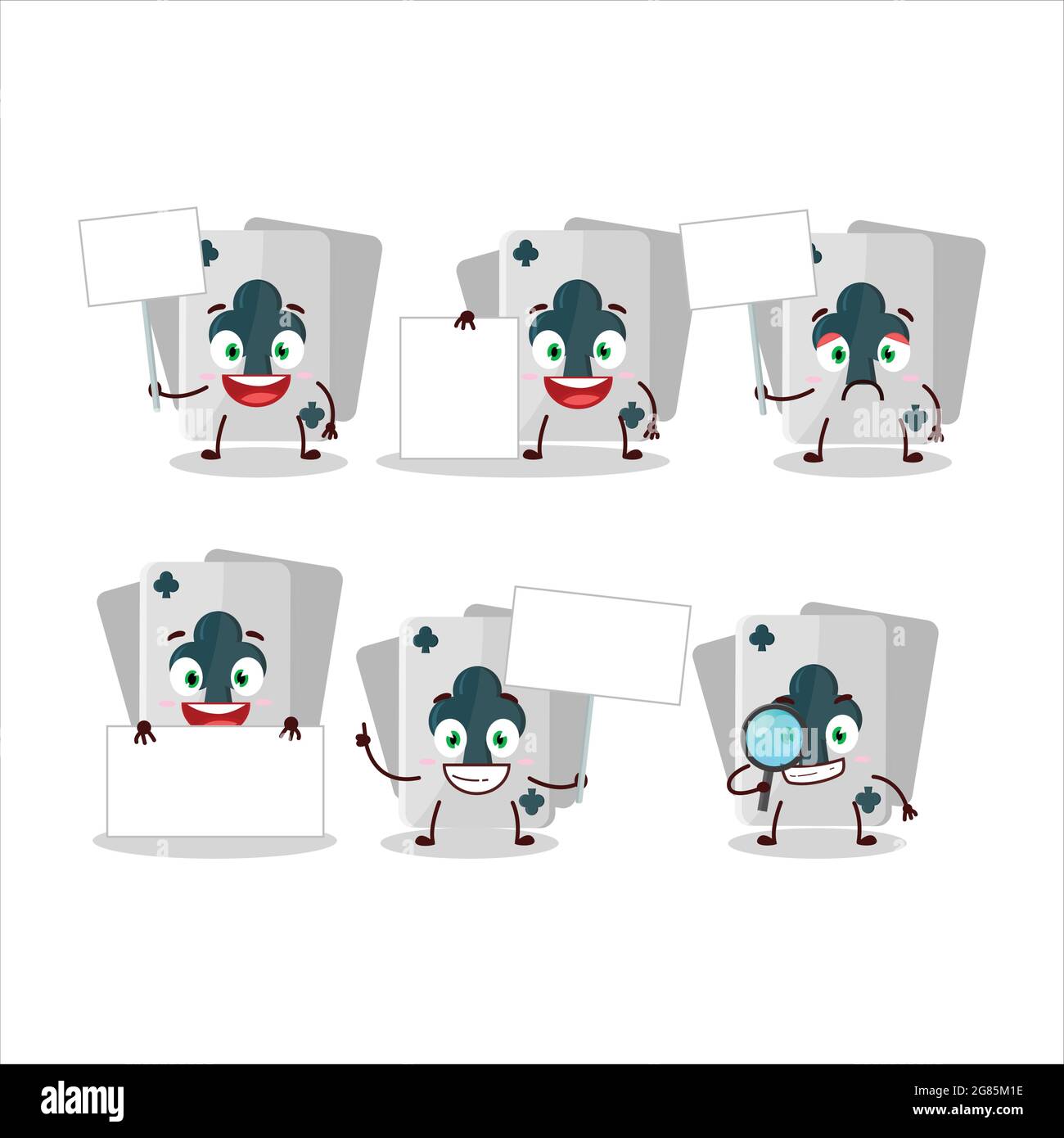 Remi card club cartoon character bring information board. Vector ...