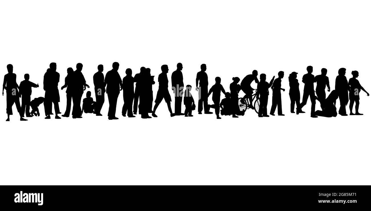 Set with silhouette of a crowd of people standing in different poses ...