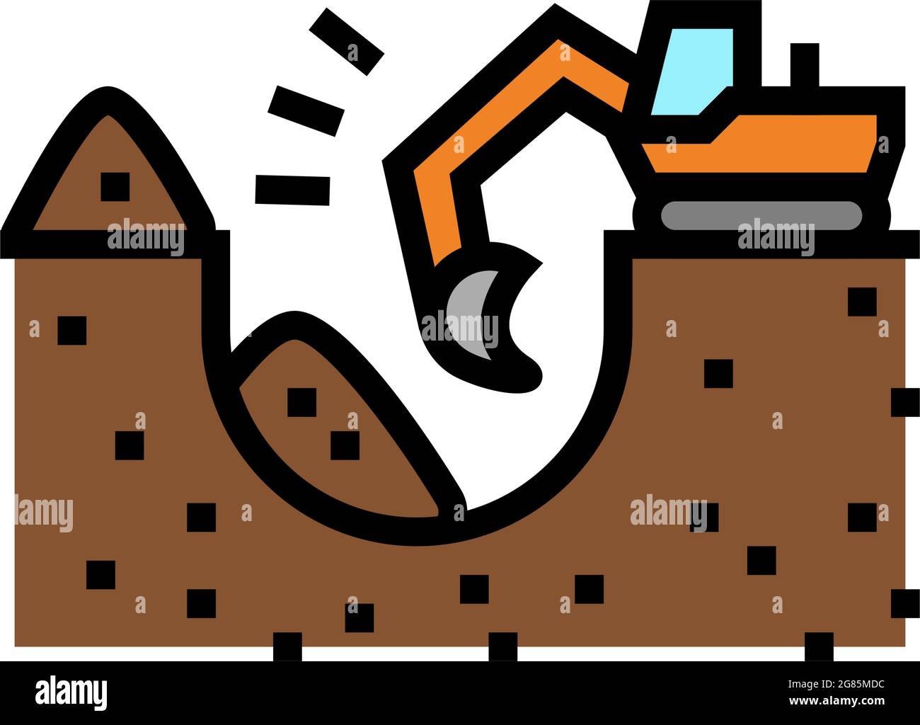 excavator excavate pit for pipeline construction color icon vector ...
