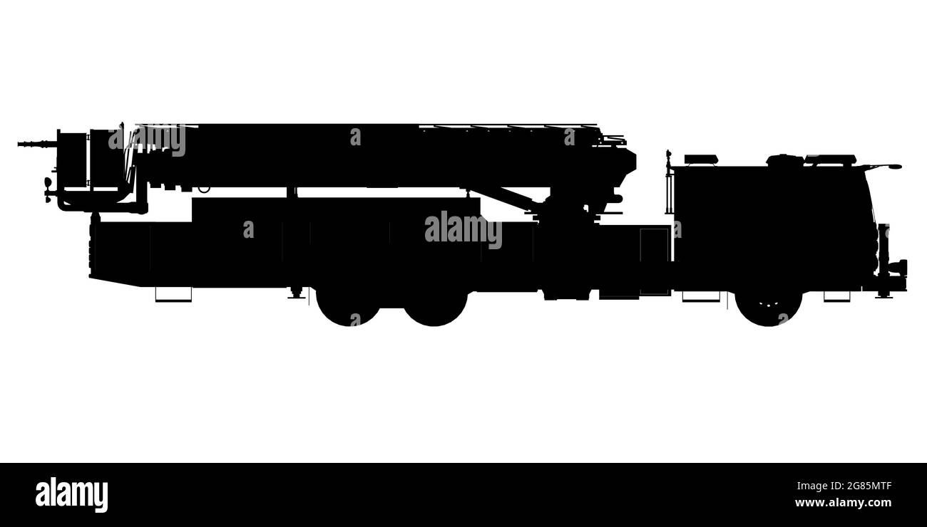 Silhouette of a fire engine isolated on a white background. Side view ...