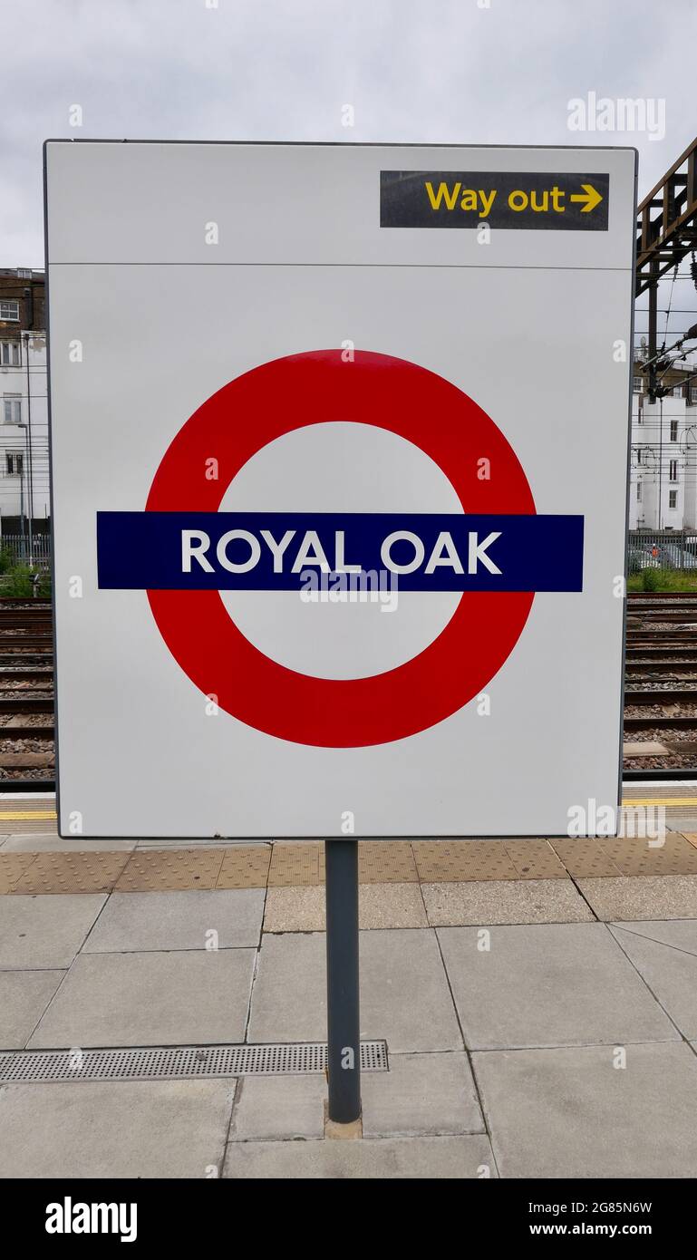 15 July 2021 - London, UK: TFL sign indicating Royal Oak Station Stock ...
