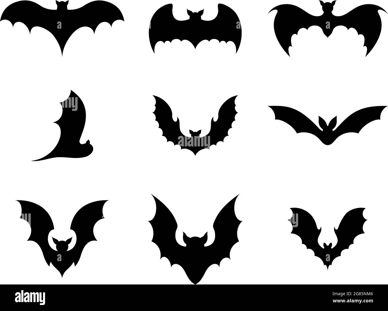 Set of black silhouettes of bats. Creepy decoration of horror design ...