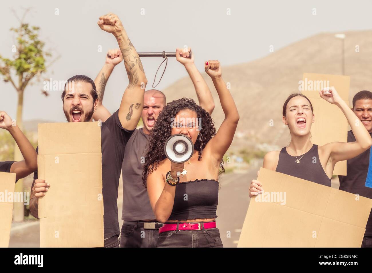 Protest crowd fists hi-res stock photography and images - Alamy