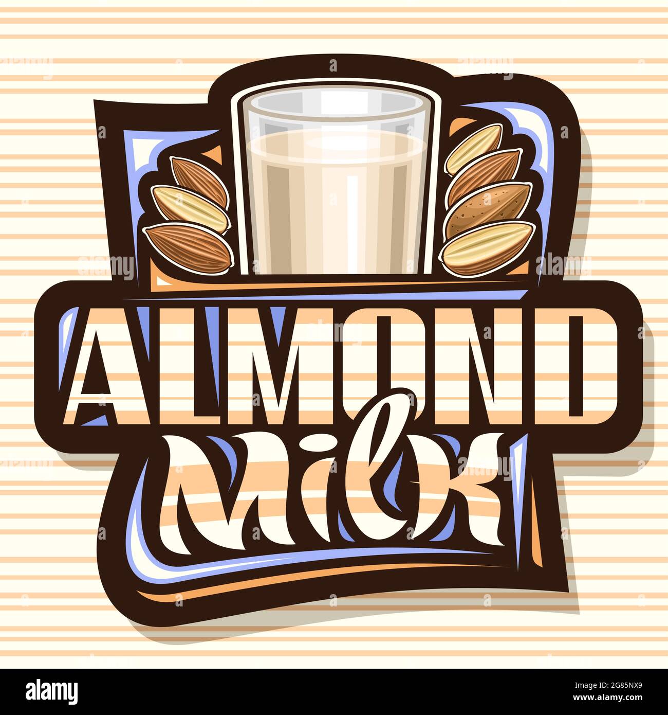 Vector logo for Almond Milk, dark decorative signage with illustration ...