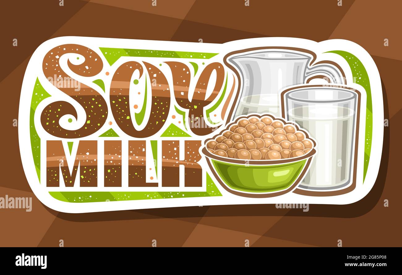 Vector logo for Soy Milk, white decorative signage with illustration of ...