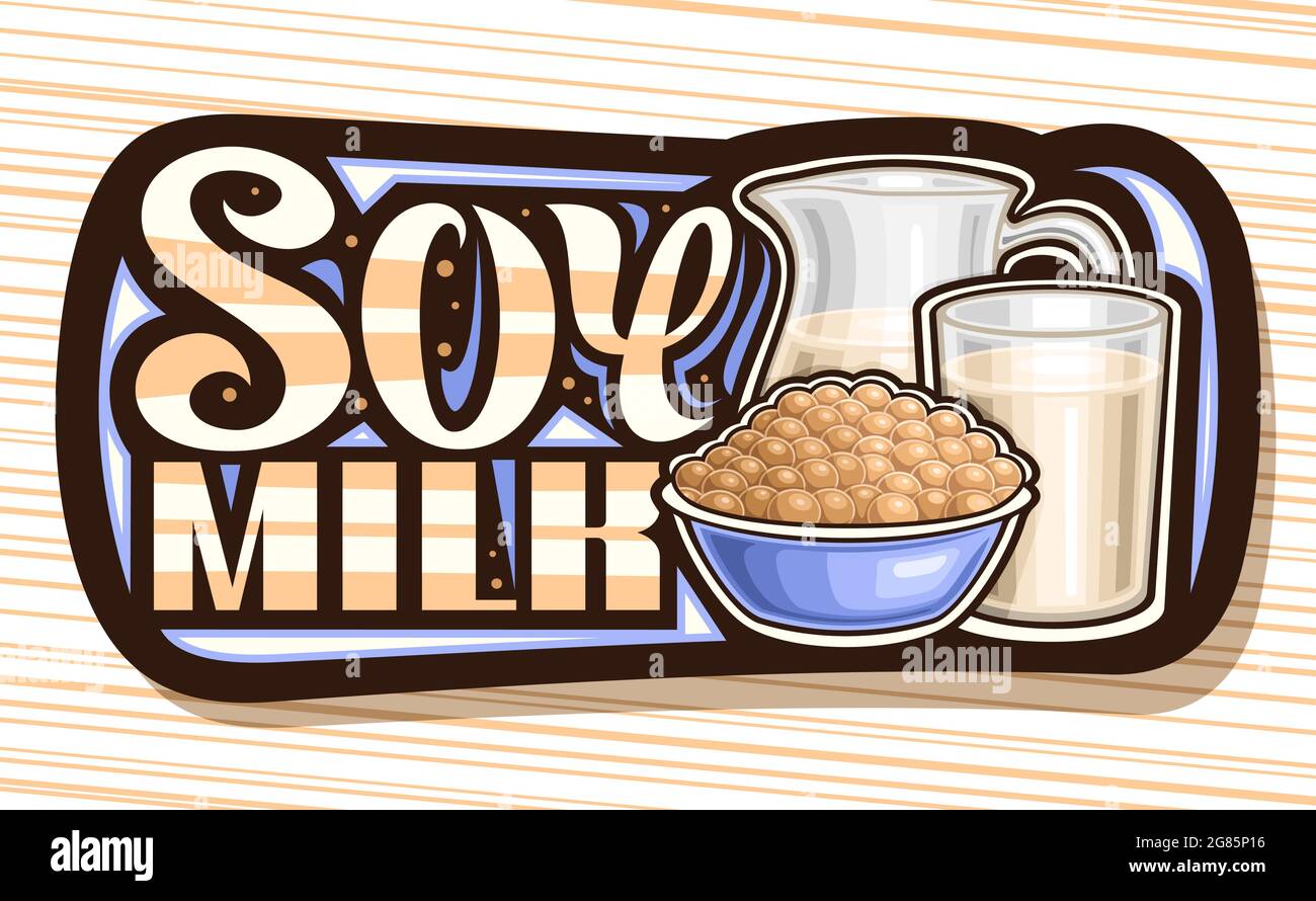 Vector logo for Soy Milk, dark decorative signage with illustration of ...