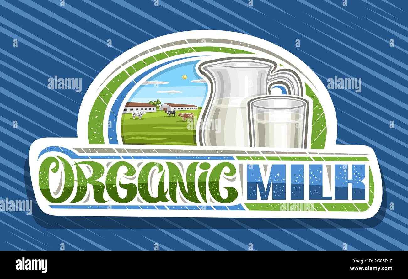 Vector logo for Organic Milk, white decorative signage with ...