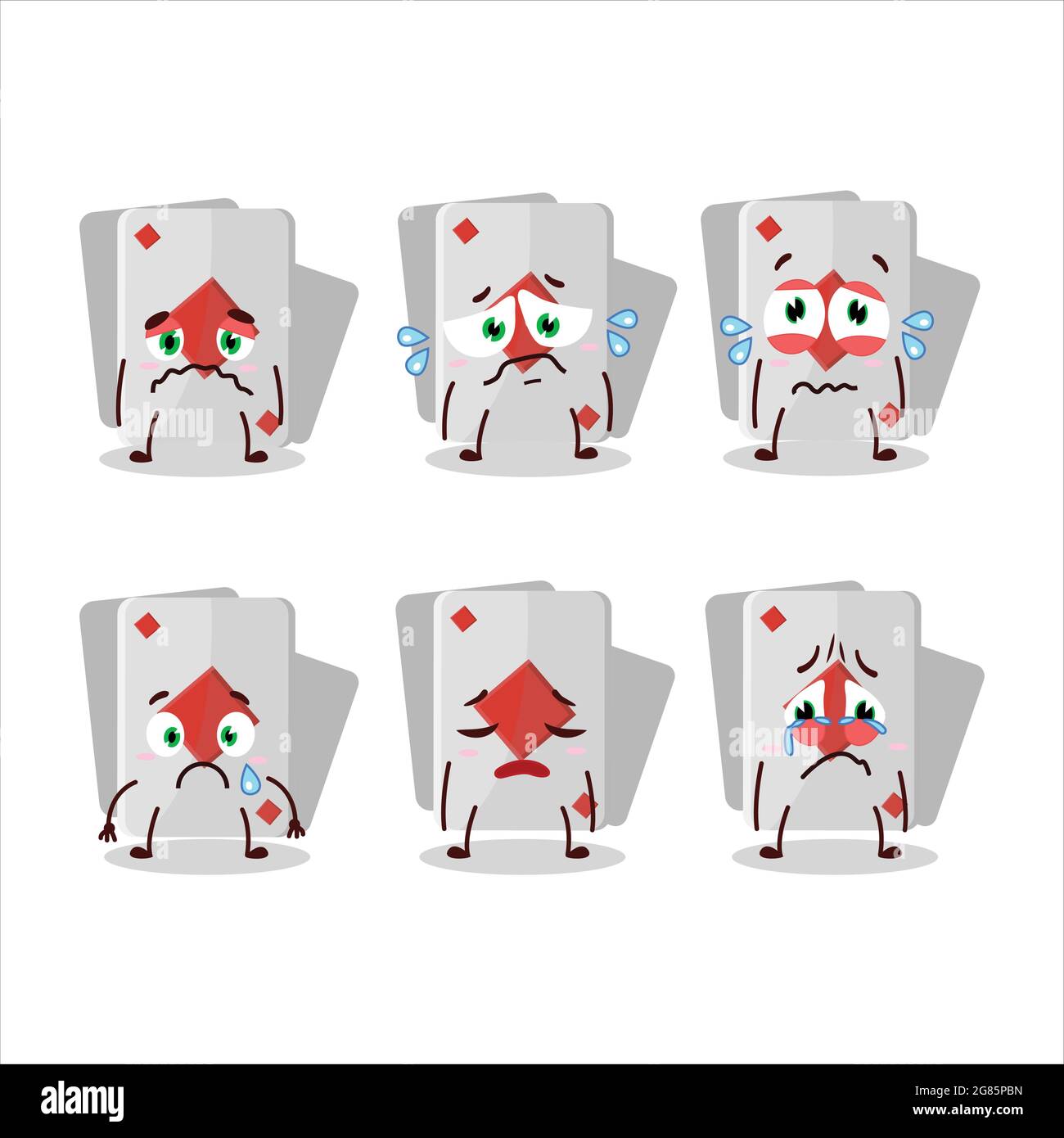 Remi card diamond cartoon character with sad expression. Vector ...