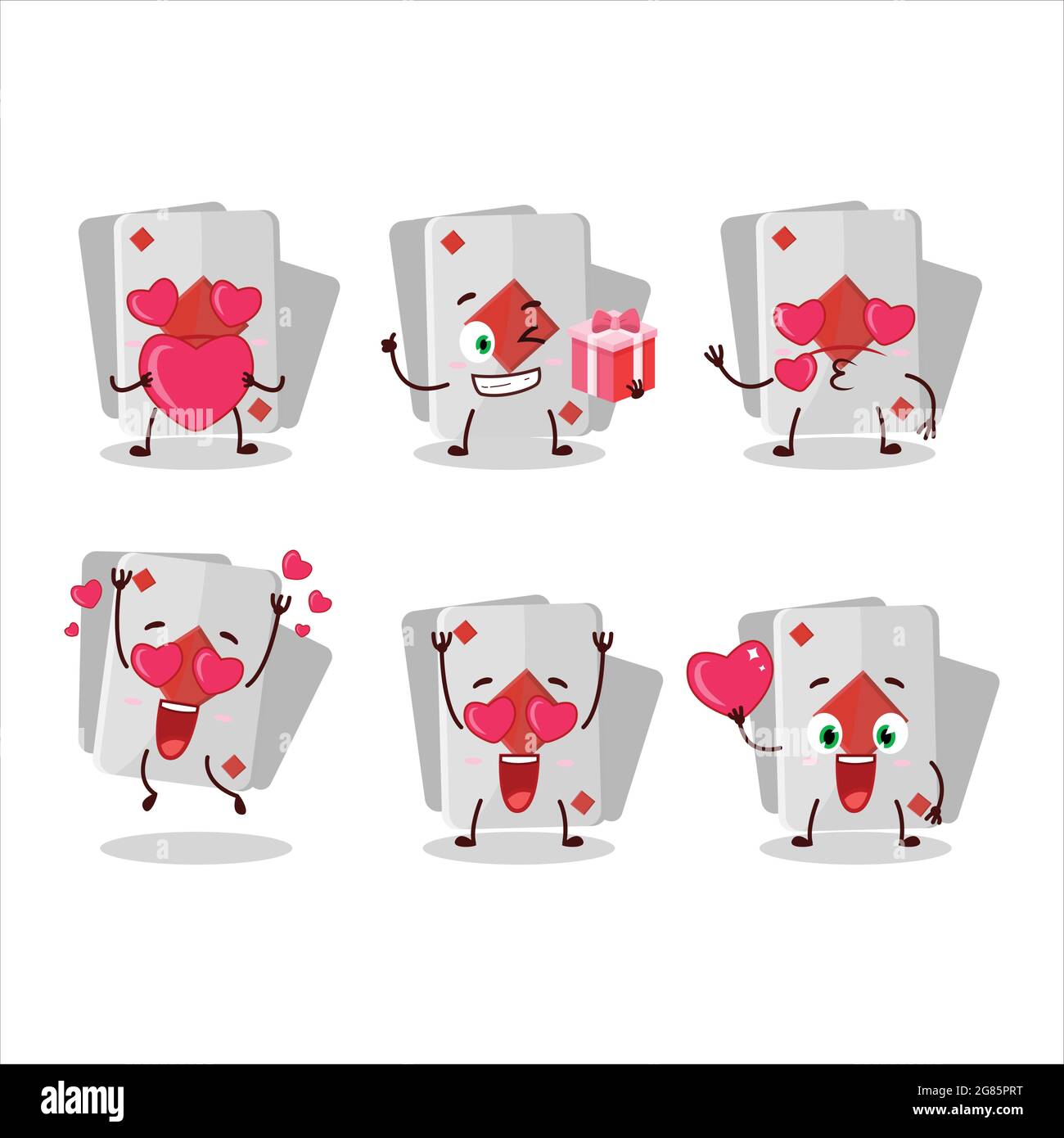 Remi card diamond cartoon character with love cute emoticon. Vector ...