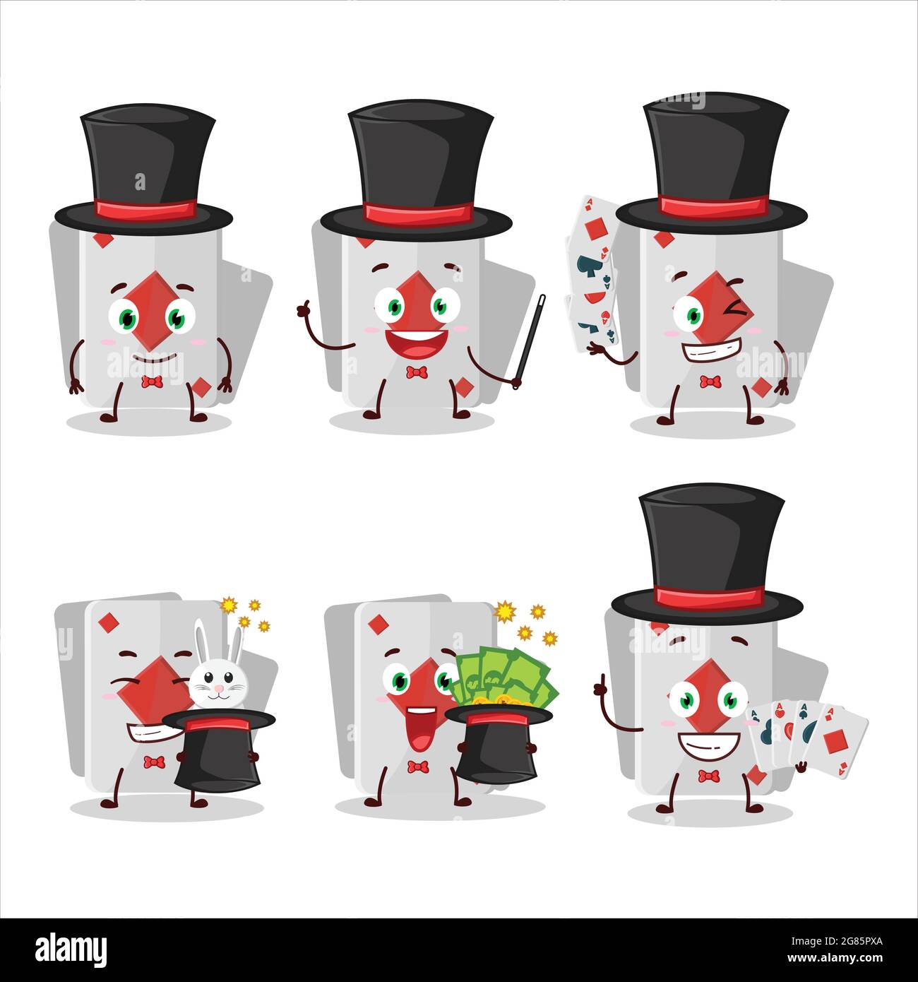 A remi card diamond Magician cartoon character perform on a stage ...