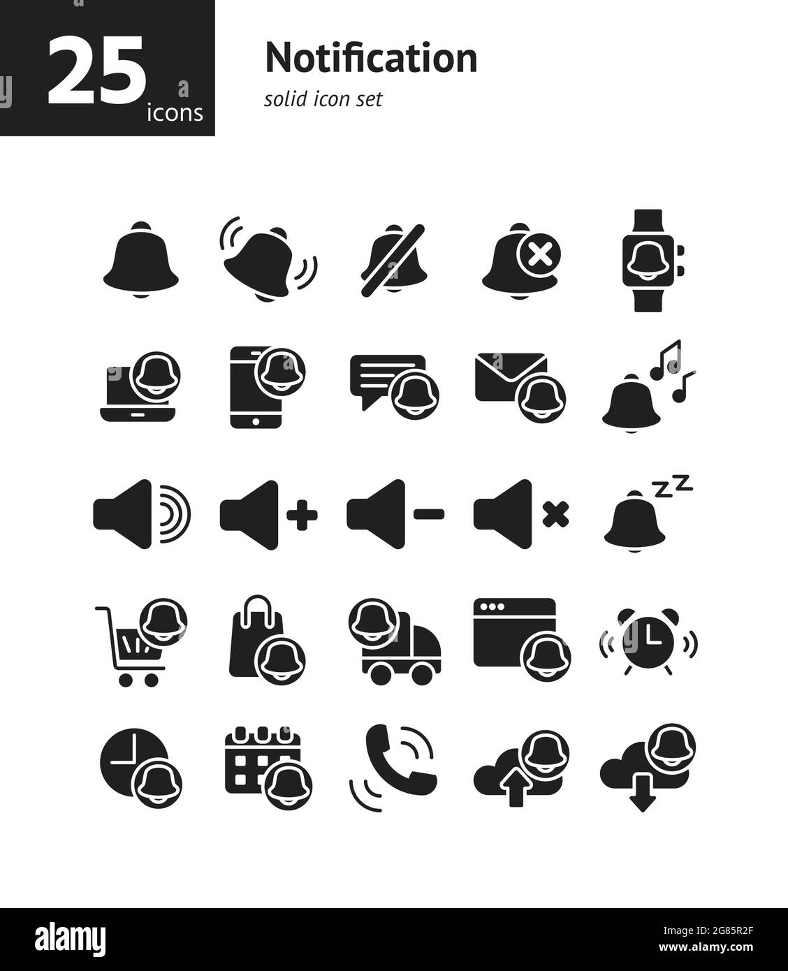 Notification solid icon set. Vector and Illustration Stock Vector Image ...