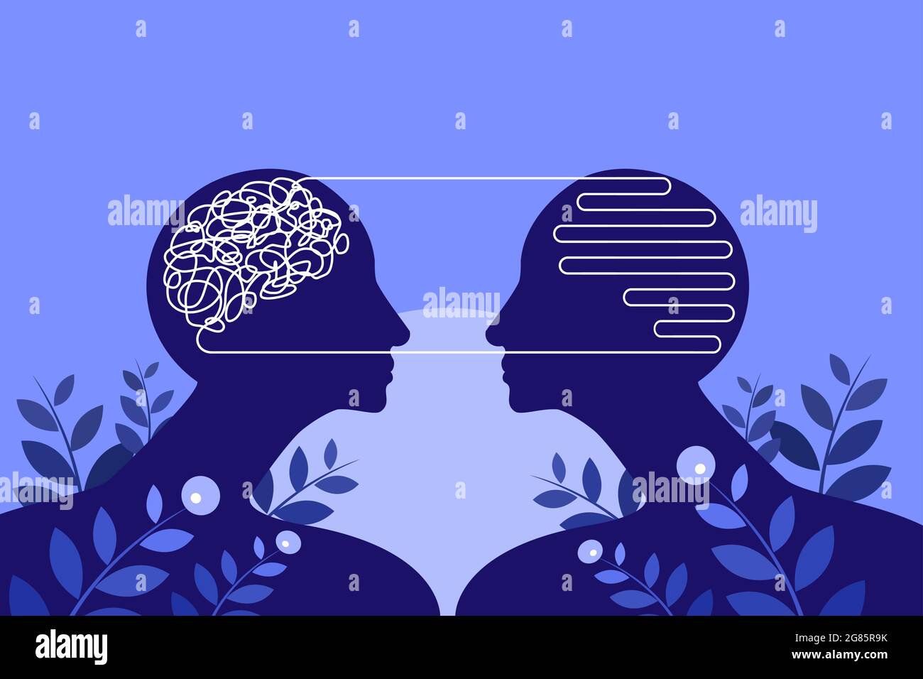 Conceptual illustration of complex thoughts inside one brain is getting ...