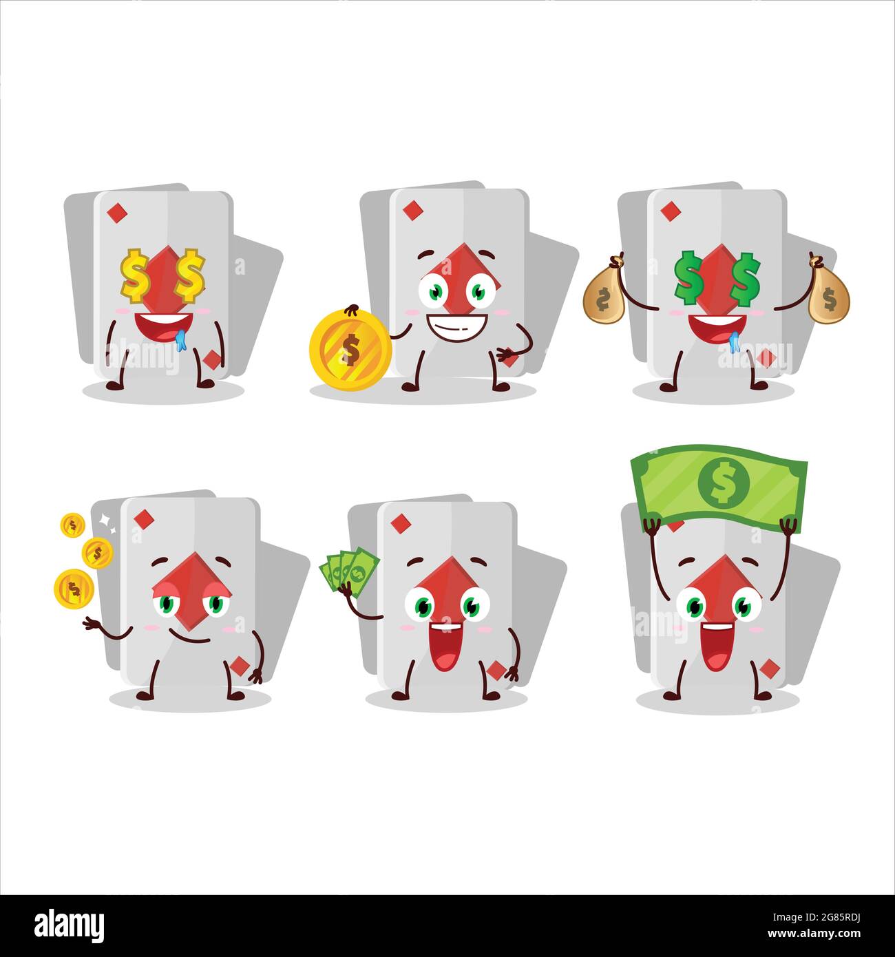 Remi card diamond cartoon character with cute emoticon bring money ...