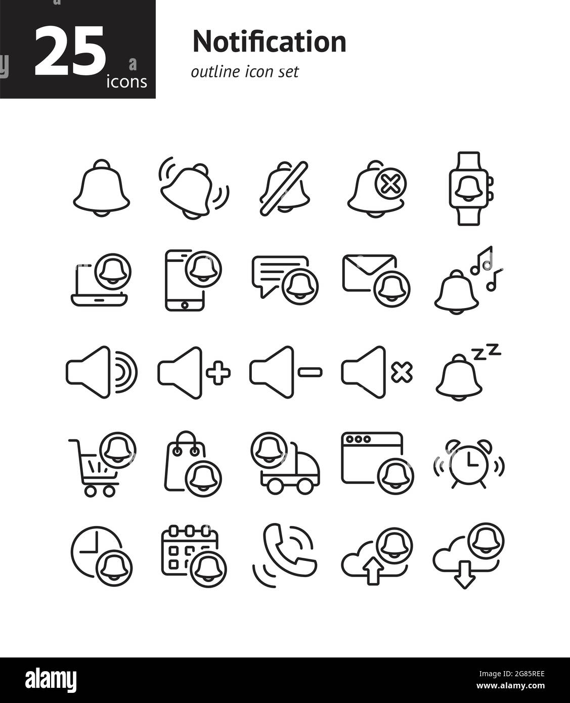 Notification outline icon set. Vector and Illustration Stock Vector ...